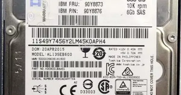 Refurbished IBM 90Y8872 90Y8873 600GB 10K SAS 6 Gbps Hot Swap Hard Drive