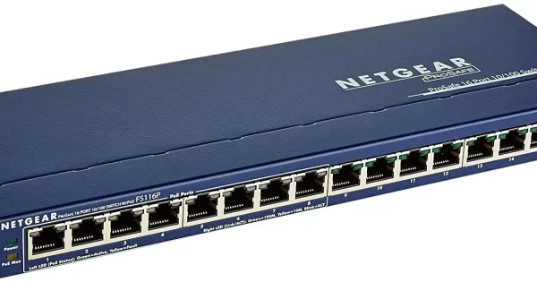 NETGEAR ProSAFE FS116P 16-Port Fast Ethernet Switch with 8 PoE Ports 70w