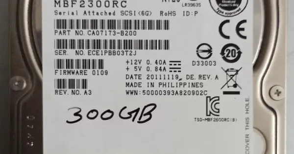 Toshiba 300GB 2.5 inch 6Gbps 10K SAS Hard Disk CA07173-B200