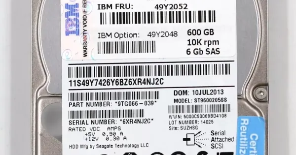 IBM System X3550 M2 Server 600GB 10K RPM SAS 2.5 Inch 6Gbps Hard Drive