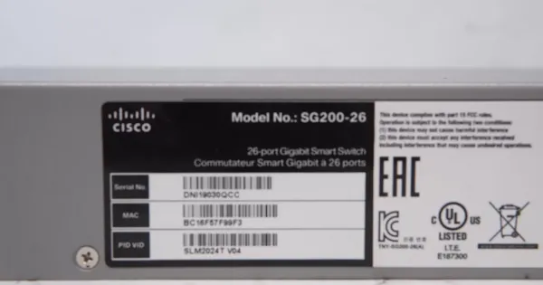 Cisco SG200-26 26 Port Smart Gigabit Ethernet Network Switch
