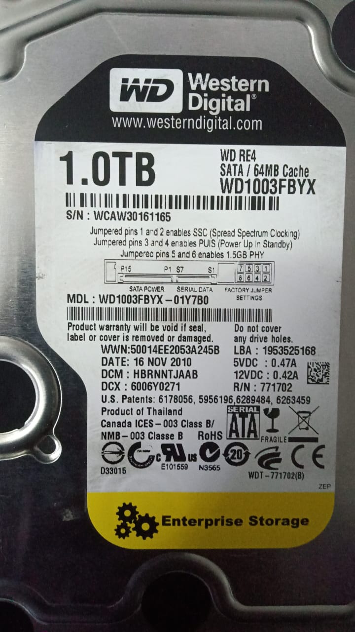 Western Digital 1TB Black 7200 Rpm SATA 3.5 inch 3Gbps HDD WD1003fbyx