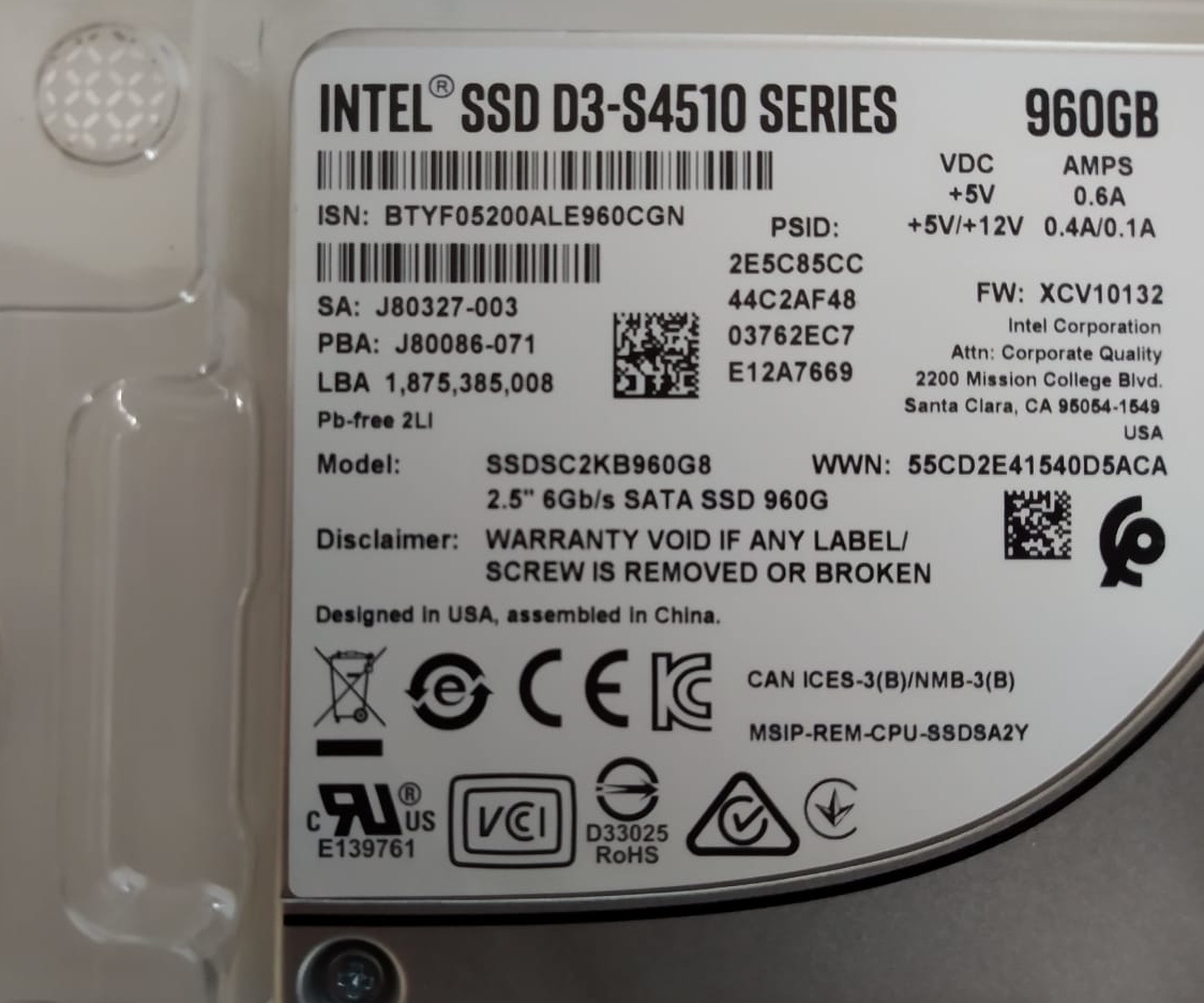 New Original Intel 960GB SATA 6Gbps Enterprise SSD Drive D3-S4510 ...